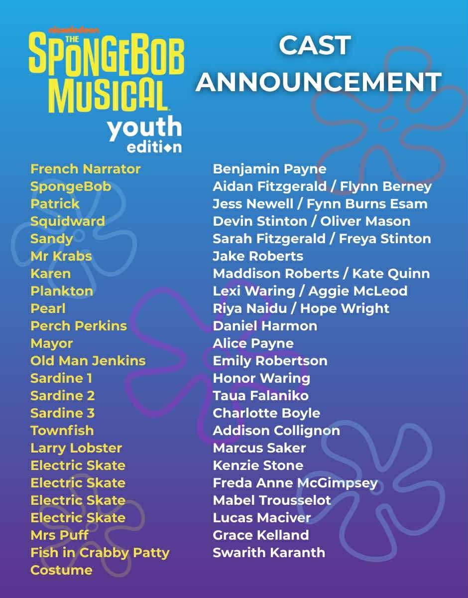 SpongeBob Cast Announcement – Upper Hutt Musical Theatre Inc.